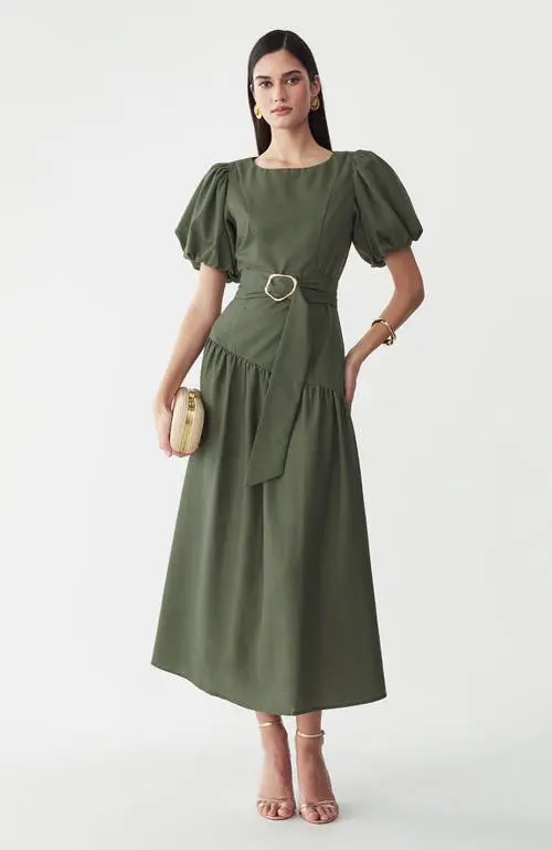 WILLA Elona Midi Dress - Light Olive