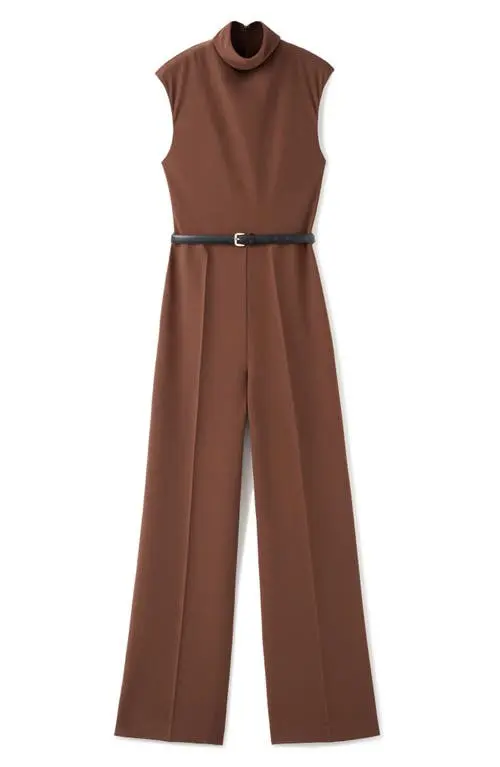 Mango Drape Neck Belted Jumpsuit - Russet