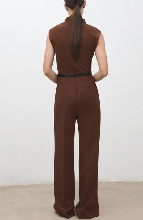 Mango Drape Neck Belted Jumpsuit - Russet