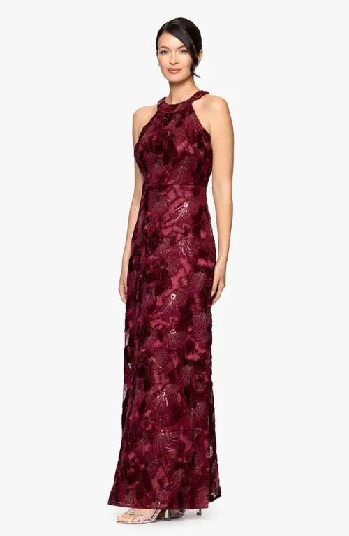 Betsy & Adam Sequin Soutache Sheath Gown