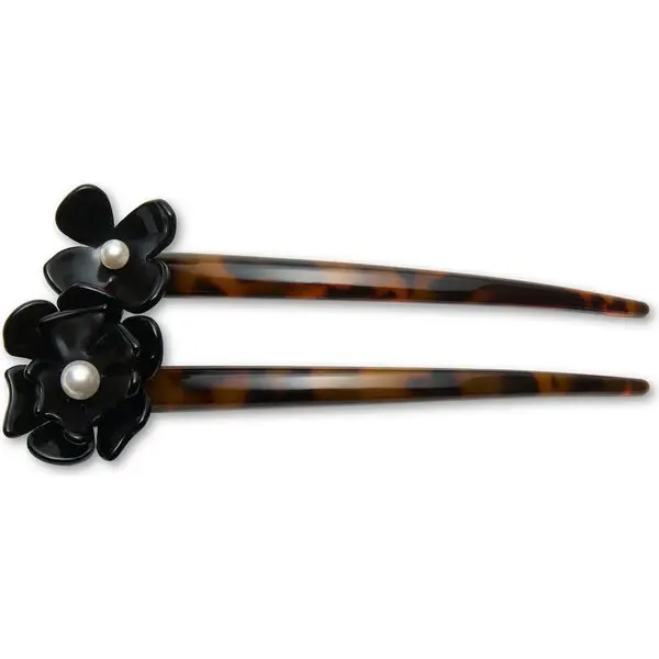 Lele Sadoughi Petunia Faux Pearl Hair Pin - Jet Tortoise