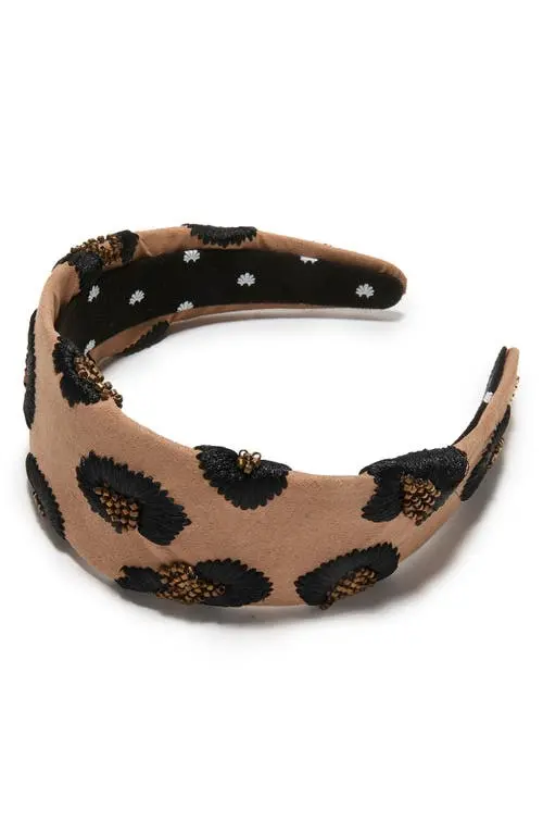 Lele Sadoughi Brigitte Embellished Leopard Headband - Espresso