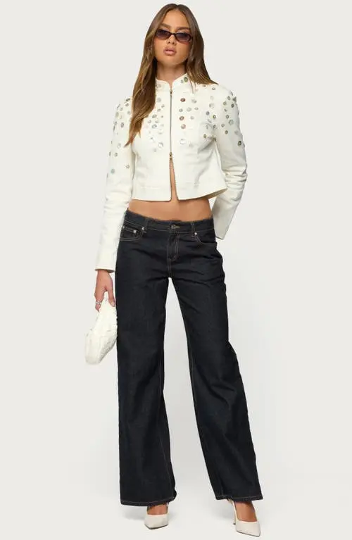 EDIKTED Elira Iridescent Button Crop Jacket
