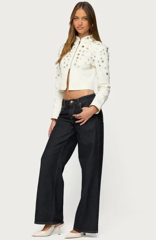 EDIKTED Elira Iridescent Button Crop Jacket