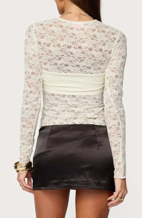 EDIKTED Rosette Bandeau Lace Crop Top - Cream