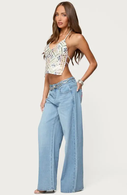 EDIKTED Embroidered Sequin Halter Top