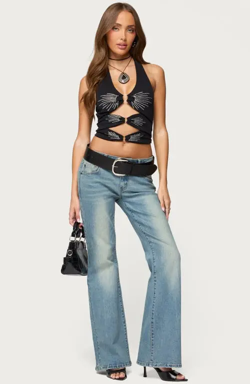EDIKTED Rhinestone Embellished Cutout Halter Top