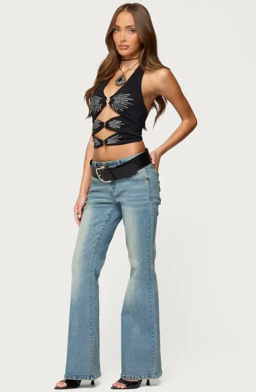 EDIKTED Rhinestone Embellished Cutout Halter Top
