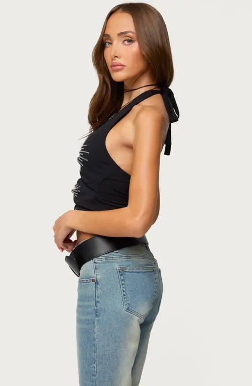 EDIKTED Rhinestone Embellished Cutout Halter Top