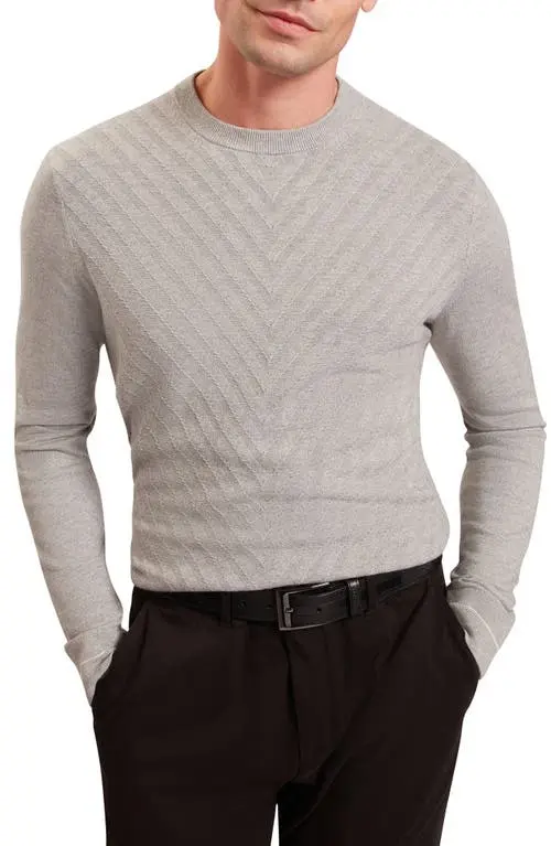 Ted Baker London Corbin Chevron Texture Cotton & Wool Crewneck Sweater - Light Grey
