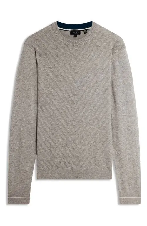 Ted Baker London Corbin Chevron Texture Cotton & Wool Crewneck Sweater - Light Grey