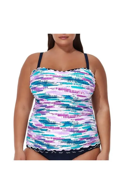 GOTTEX Canva Shirred Underwire Tankini Top - Multi-blue
