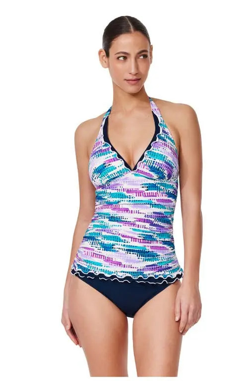GOTTEX Canva Tricolore Halter Tankini Top - Multi-blue