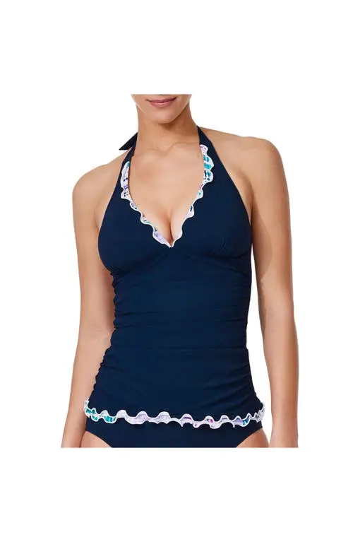 GOTTEX Canva Tricolore Halter Tankini Top - Navy