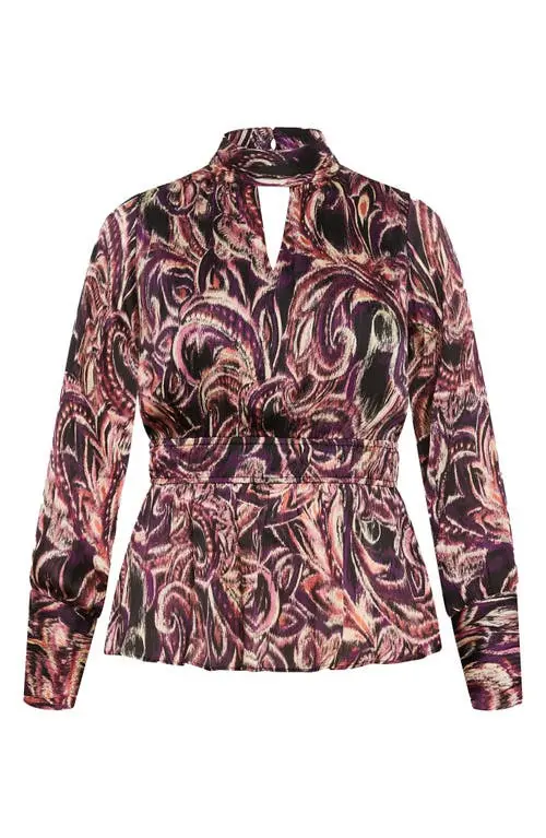 City Chic Della Print Keyhole Top - Paisley
