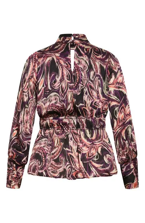 City Chic Della Print Keyhole Top - Paisley