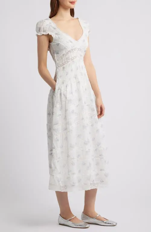 LoveShackFancy Floral Print Lace Maxi Dress - Arctic Vanilla