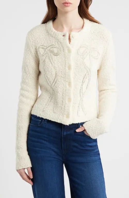 LoveShackFancy Leocadia Embellished Bow Wool Blend Cardigan - Ivory