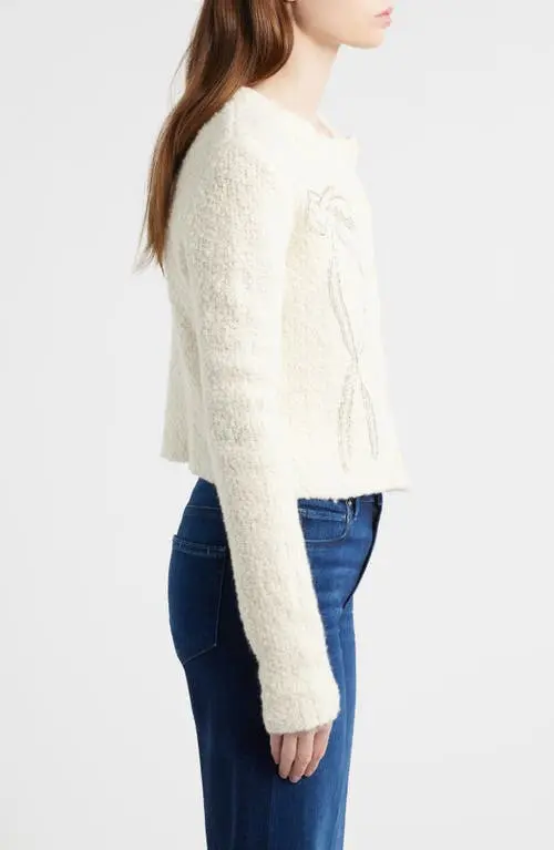 LoveShackFancy Leocadia Embellished Bow Wool Blend Cardigan - Ivory