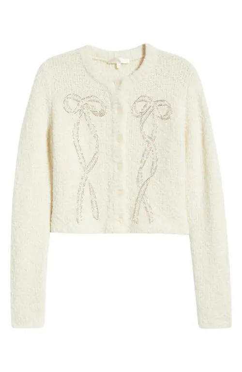 LoveShackFancy Leocadia Embellished Bow Wool Blend Cardigan - Ivory