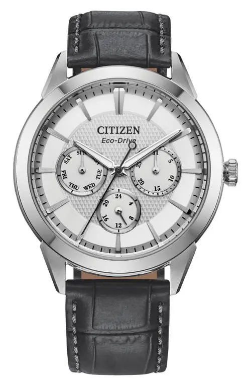 Citizen Eco-drive Leather Strap Watch - White/grey Multi
