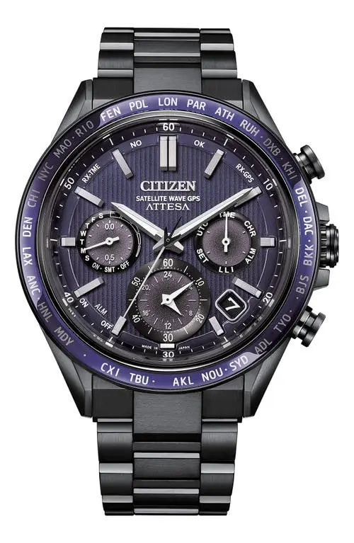 Citizen Attesa Satellite Wave Gps Gmt Bracelet Watch - Gray/blue