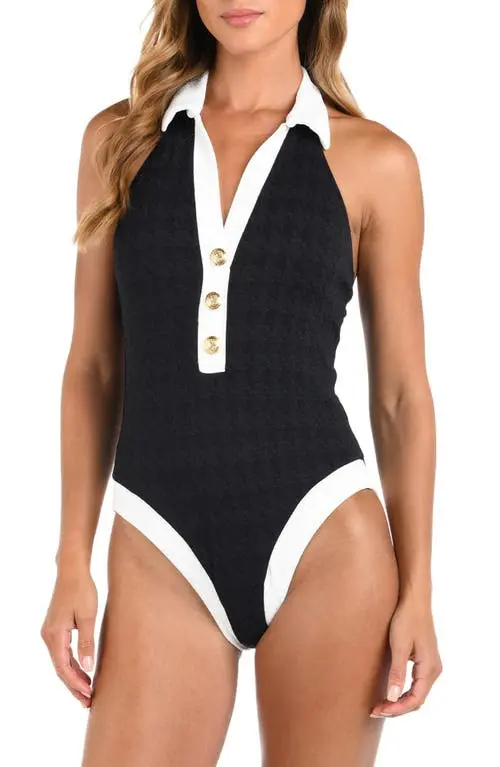 L'Agence Natalya Colorblock Halter One-piece Swimsuit - Black