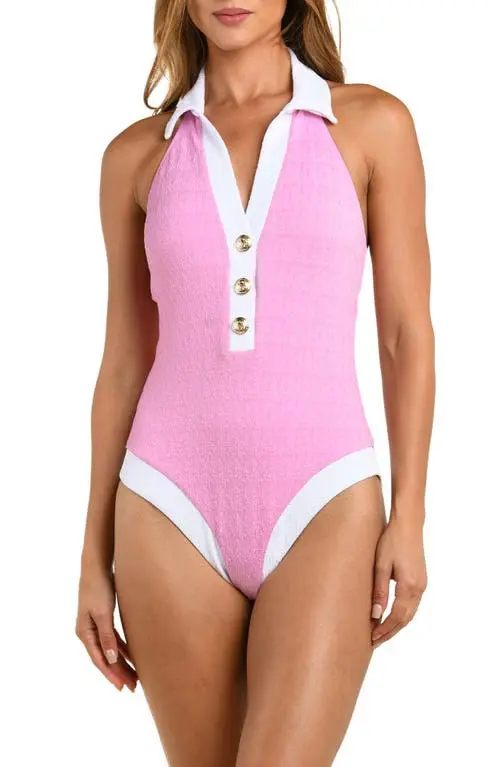 L'Agence Natalya Colorblock Halter One-piece Swimsuit - Blush