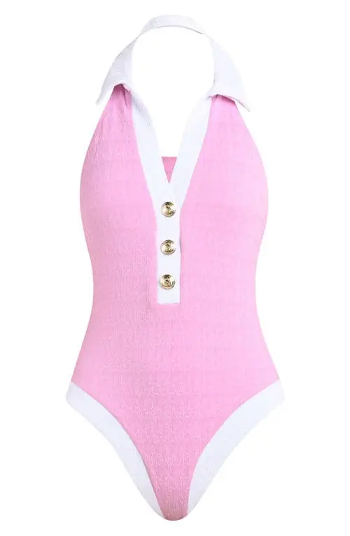 L'Agence Natalya Colorblock Halter One-piece Swimsuit - Blush