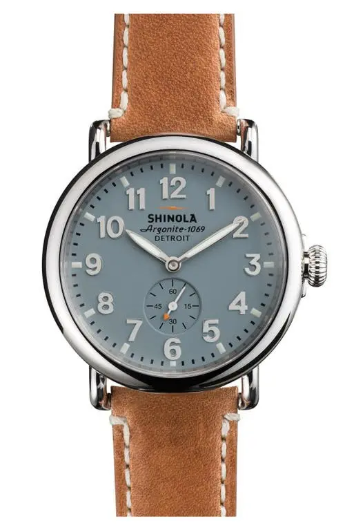 Shinola The Runwell Leather Strap Watch - Brown/pale Grey