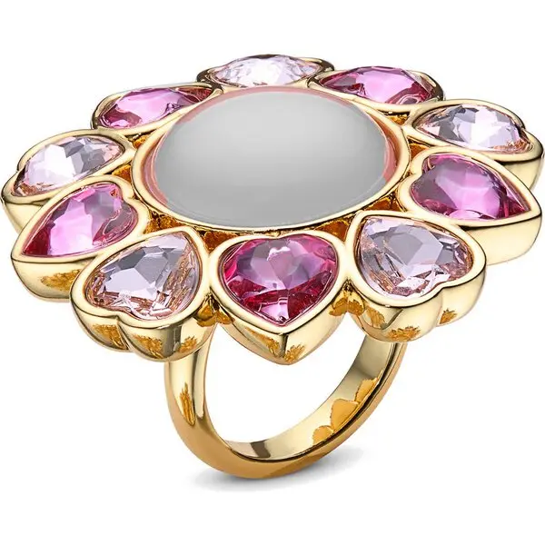 Kurt Geiger Heart Crystal Cocktail Ring - Gold/pink