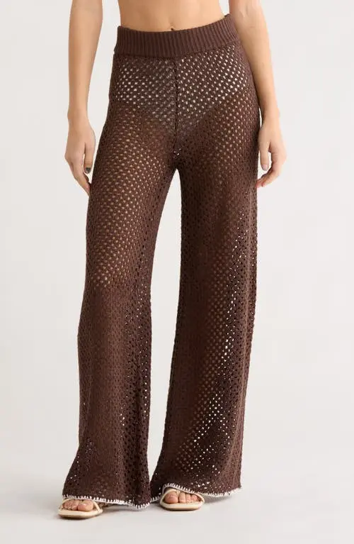 Elan Metallic Open Stitch Cover-up Pants - Brown