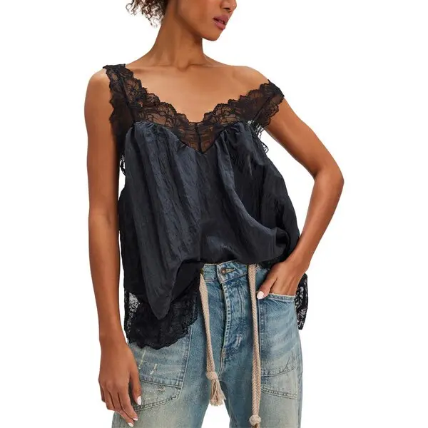 Free People Lacey Essential Crinkle Tunic Tank - Black