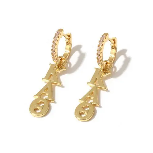 COLOR SHOUT Kappa Alpha Theta Greek Letter Huggie Charm Earrings - Yellow Gold