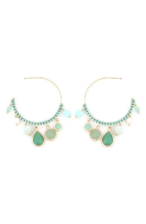 PANACEA Multi Stone Hoop Earrings - Green
