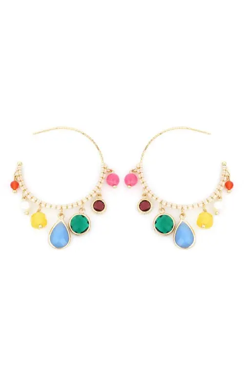 PANACEA Multi Stone Hoop Earrings - Ivory Multi