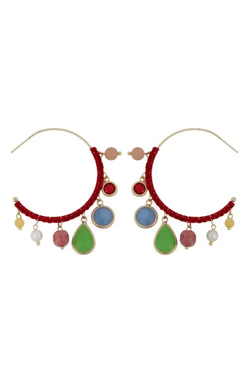 PANACEA Multi Stone Hoop Earrings - Red Multi
