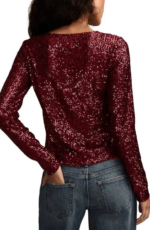 Lucky Brand Sequin Long-sleeve Top - Red Wine