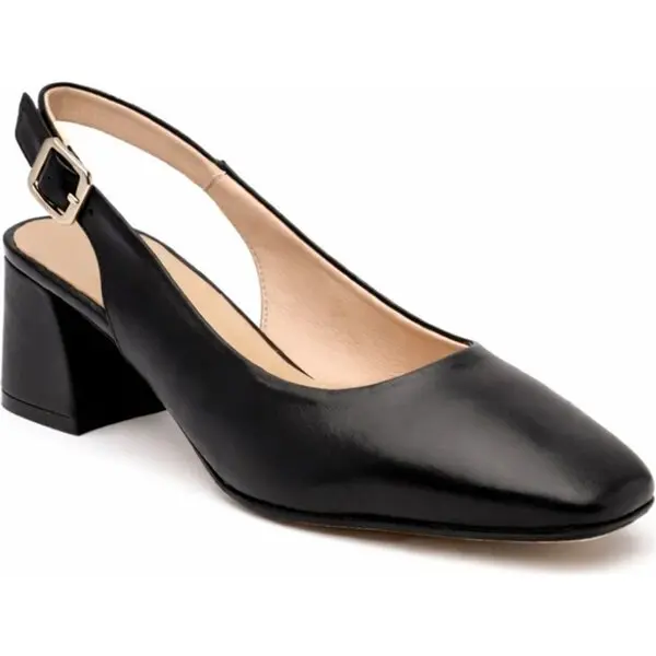 MENINA STEP Pia Leather Slingback Pump With Block Heel - Black