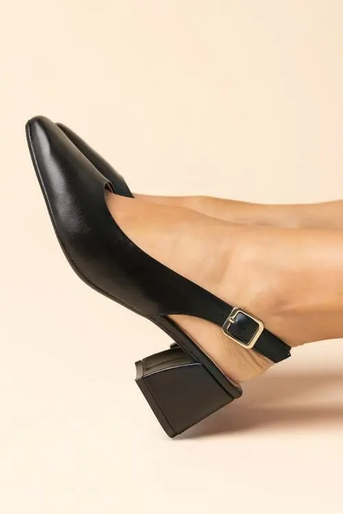 MENINA STEP Leather Slingback Pumps - Black