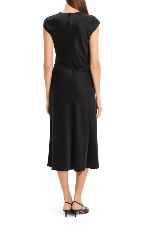 Theory Satin Midi Dress With Twist Bodice - Black
