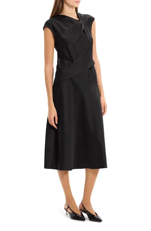 Theory Satin Midi Dress With Twist Bodice - Black