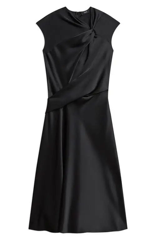 Theory Satin Midi Dress With Twist Bodice - Black
