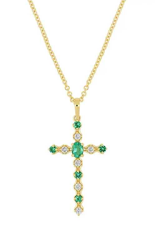 Bony Levy El Mar Diamond & Gemstone Cross Pendant Necklace - 18k Yellow Gold Emerald