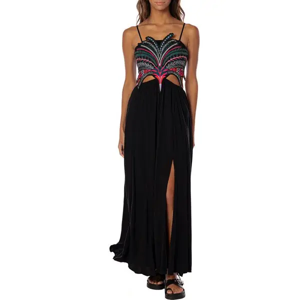 MAAJI Palm Grove Owen Embroidered Maxi Dress - Black