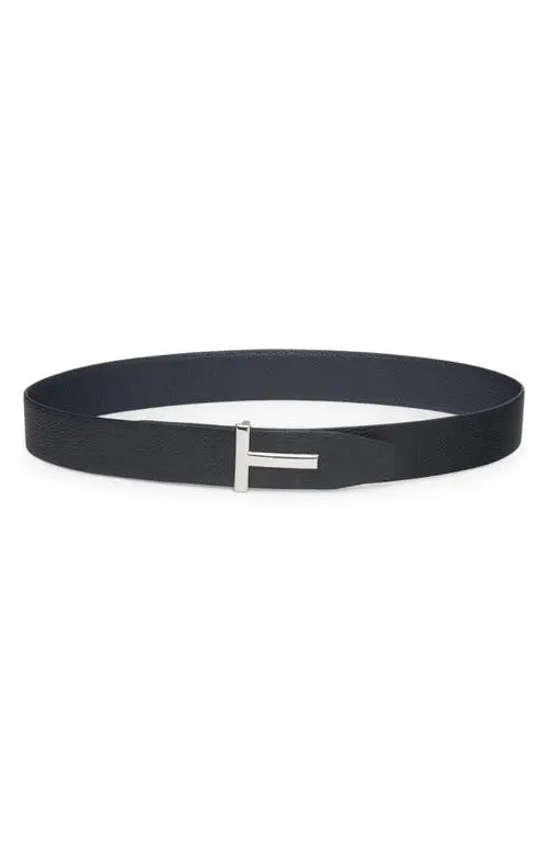 TOM FORD T Icon Reversible Soft Grain Leather Belt - Una Dark Navy/black