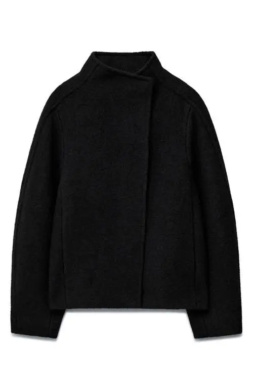 & Other Stories Asymmetric Oversized Wool Jacket - Black Dark