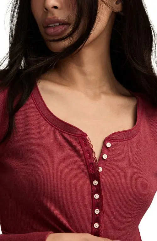 Lucky Brand Lace Trim Henley - Red Dahlia