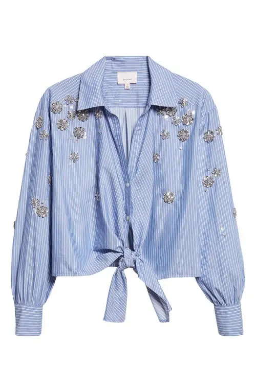 Cinq À Sept Lola Rhinestone Embellished Tie Front Shirt - Blue Multi