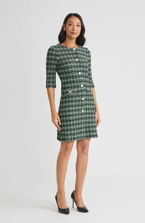 Misook Plaid Multi-stitch Knit Sheath Dress